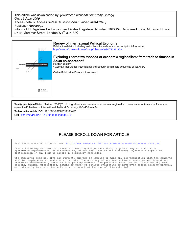 Dietter and Higgott 2003 - Exploring Alternative Theories of Economic ...