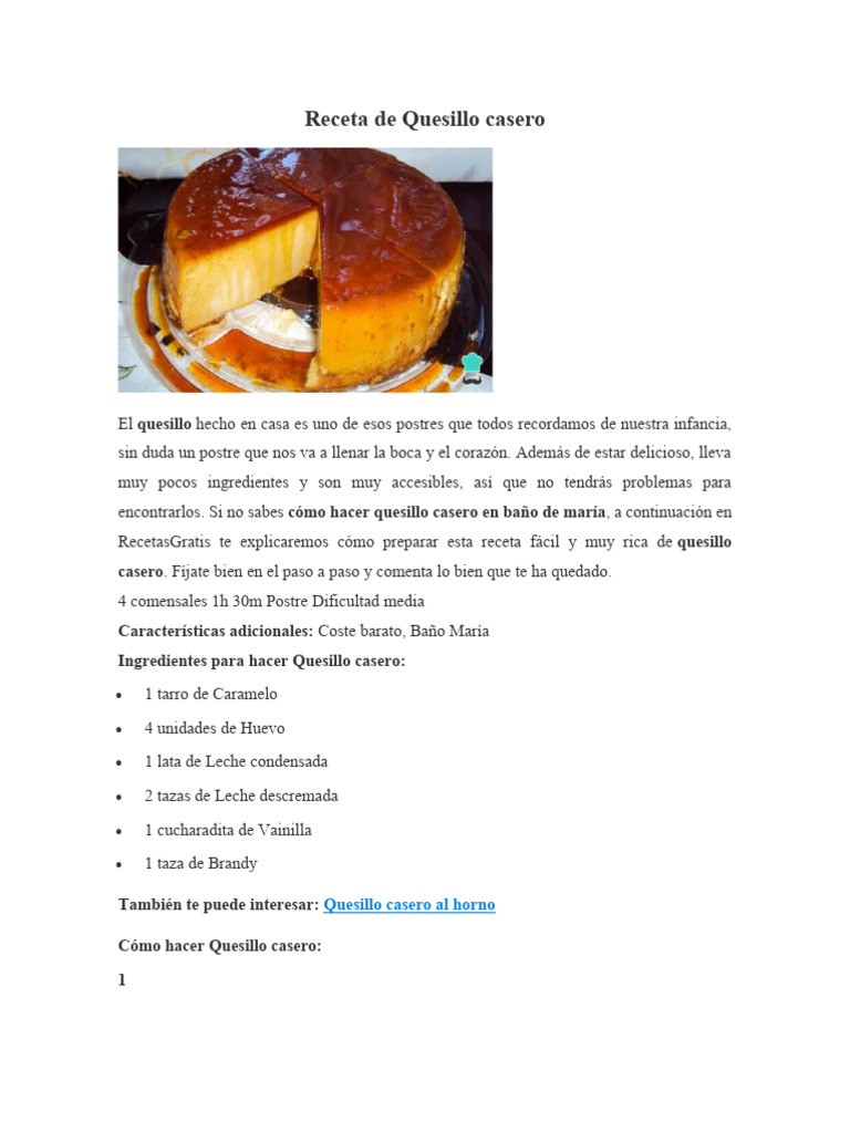 Receta de Quesillo casero | PDF