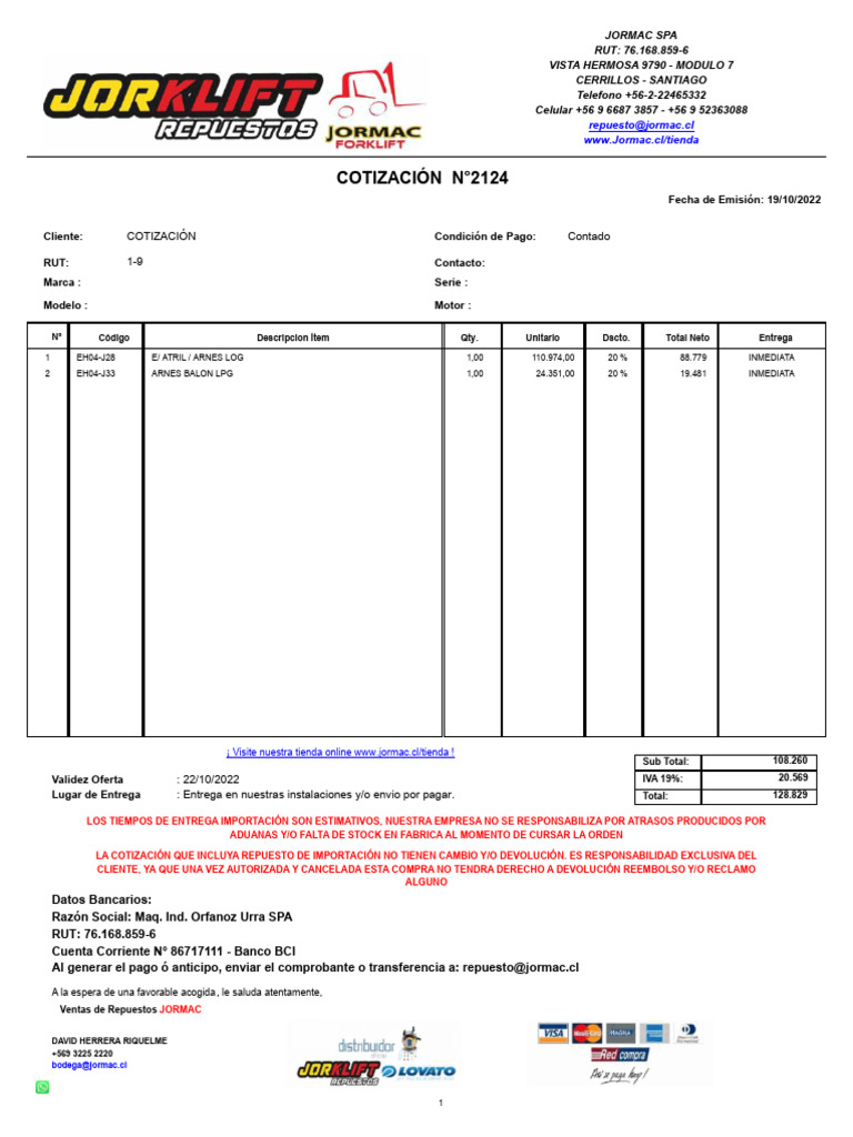 2124 Cotizacion Repuestos | PDF
