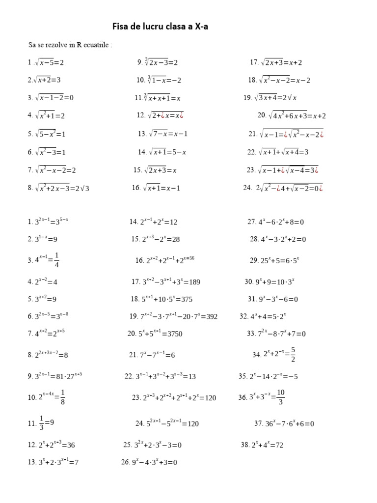 Fisa CL - X - Ecuatii - Exp - Log.irat | PDF