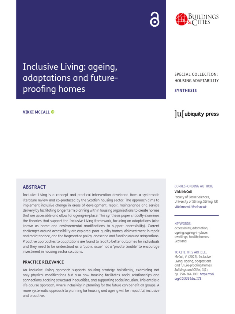 Inclusive Living Ageing, Adaptations and Future-proofing Homes | PDF | Accessibility | Policy