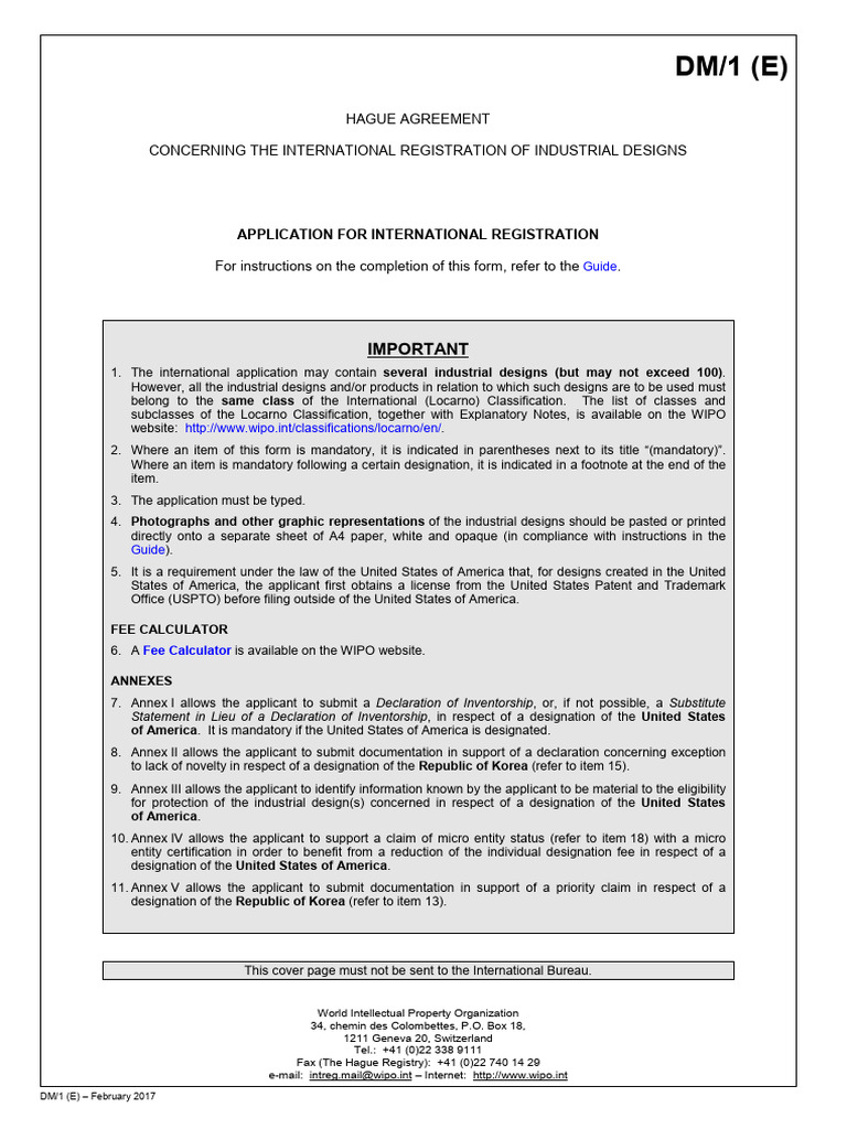 Hague Agreement Concerning The International Registration of Industrial ...