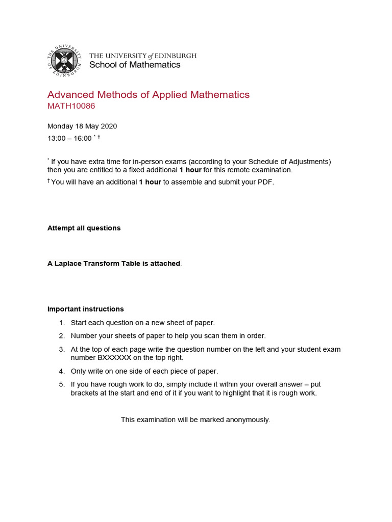 2020 AMAM Exam Paper | PDF | Green's Function | Applied Mathematics
