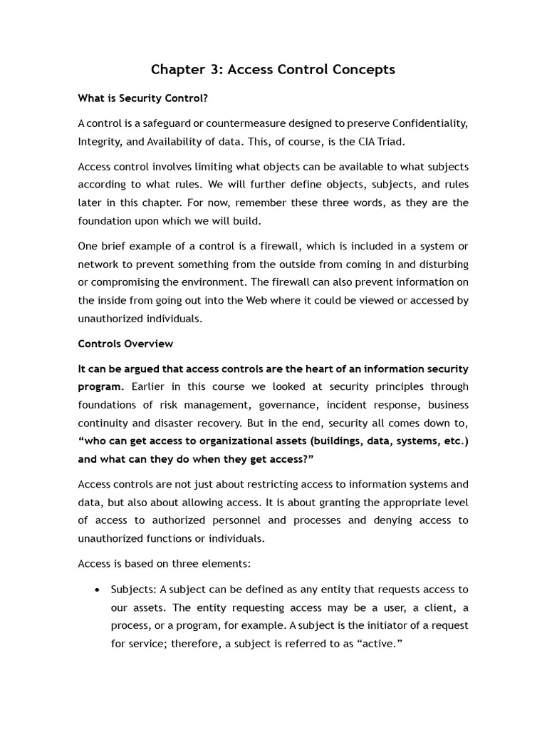 Chapter 3 Access Control Concepts Pdf Information Security Access Control