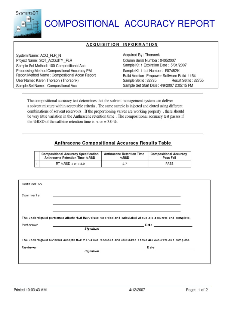 Compositional Accuracy Report | PDF | Chromatography | Analysis