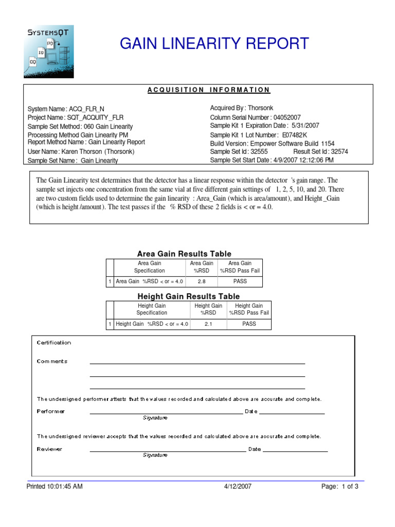 Gain Linearity Report | Download Free PDF | Scientific Techniques