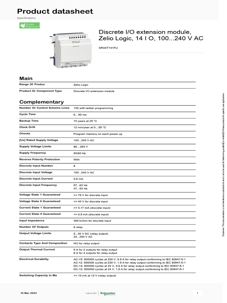 Schneider Electric - Zelio-Logic - SR3XT141FU | PDF | Relay ...
