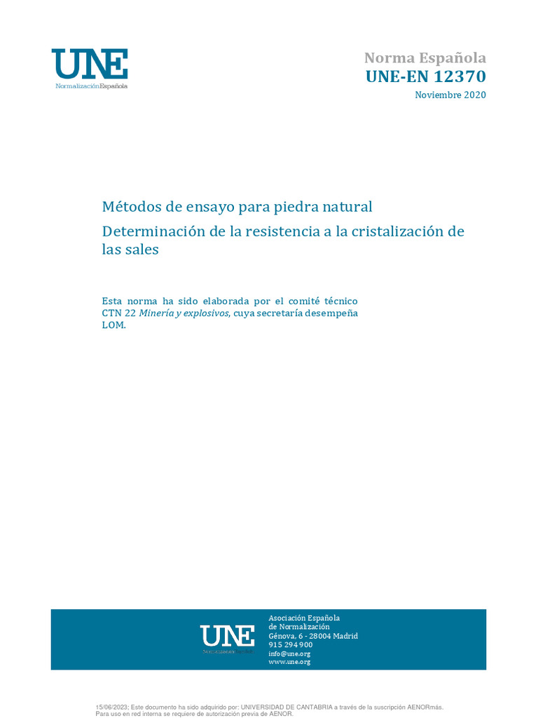 Métodos de ensayo UNE-EN 12370:2020 | PDF | Tecnología
