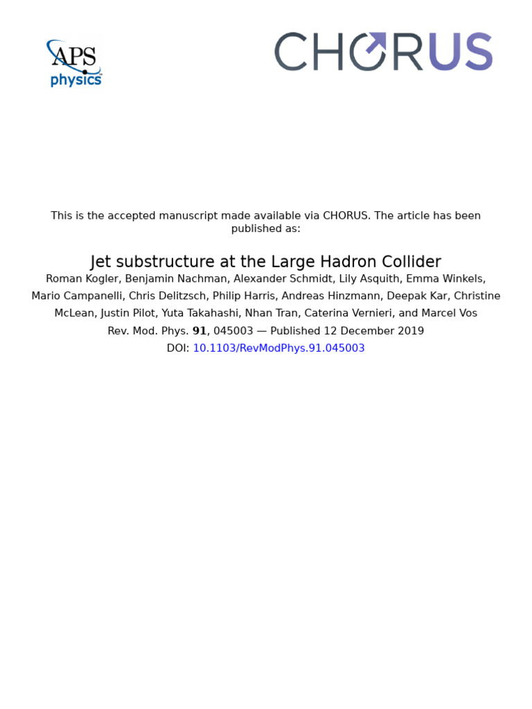 Jet Substructure at The Large Hadron Collider: 10.1103/revmodphys.91. ...