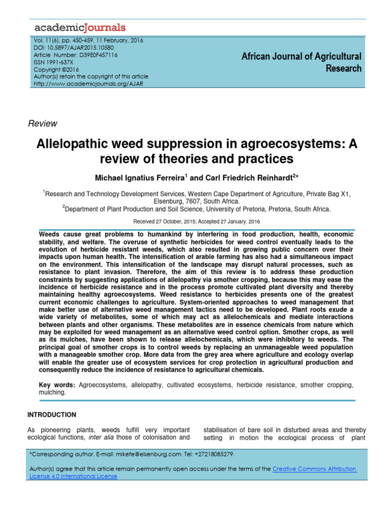 Allelopathic Weed Suppression in Agroecosystems | PDF | Weed | Agriculture