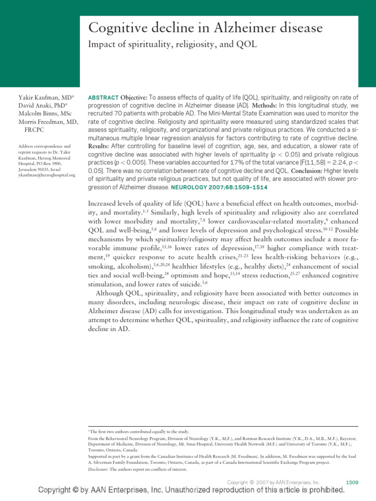 Cognitive Decline in Alzheimer Disease | PDF | Dementia | Neurology
