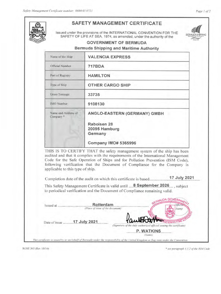 A 2 1a Safety Managementcertificate-2021 | PDF