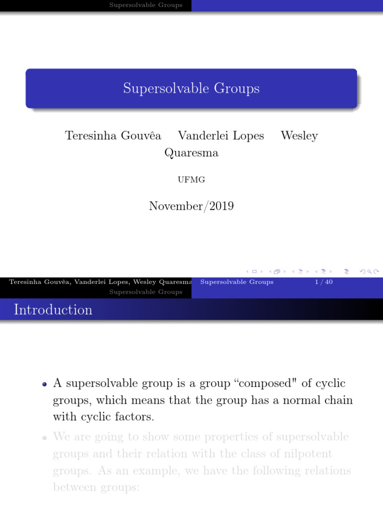 Presentation Supersolvable Groups | PDF | Algebra | Mathematics