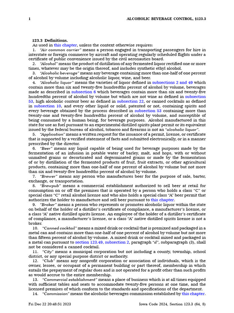 123.3 Definitions.: This Chapter | PDF | Alcoholic Beverages | Drink