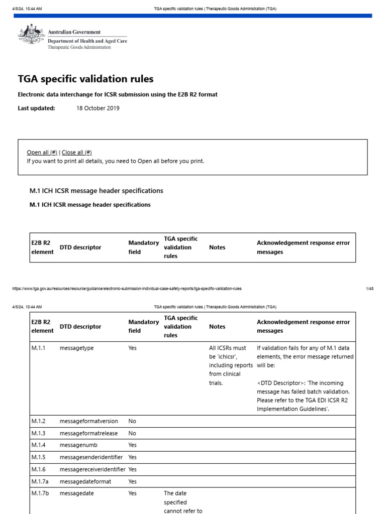 TGA specific validation rules _ Therapeutic Goods Administration (TGA ... TGA specific validation rules _ Therapeutic Goods Administration (TGA ...