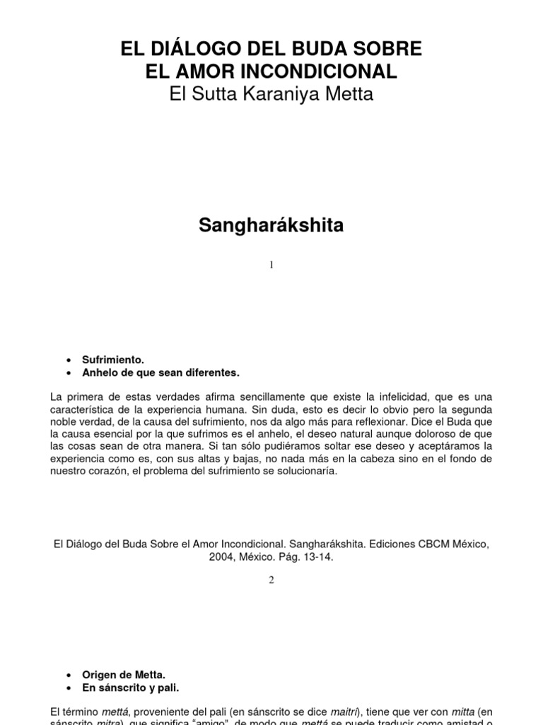 El Dialogo Del Buda Sobre El Amor Incondicional Sangharakshita El Sutta Karaniya Metta Compress ...