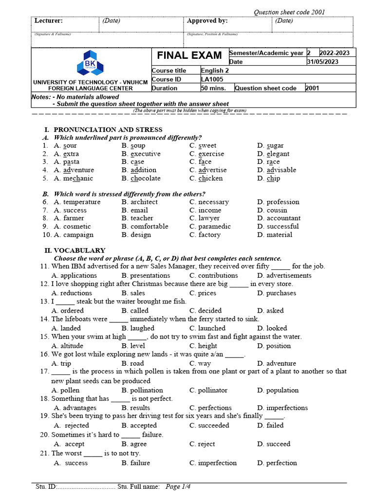 Final Test - English 2 - Sample 2 | PDF | Migrant Worker | Employment