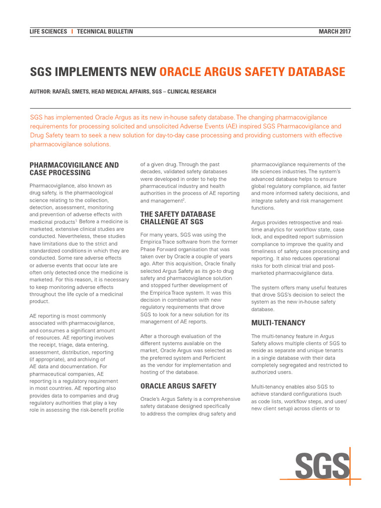 Sgs Lss Implements New Oracle Argus Safety Database en | PDF ...