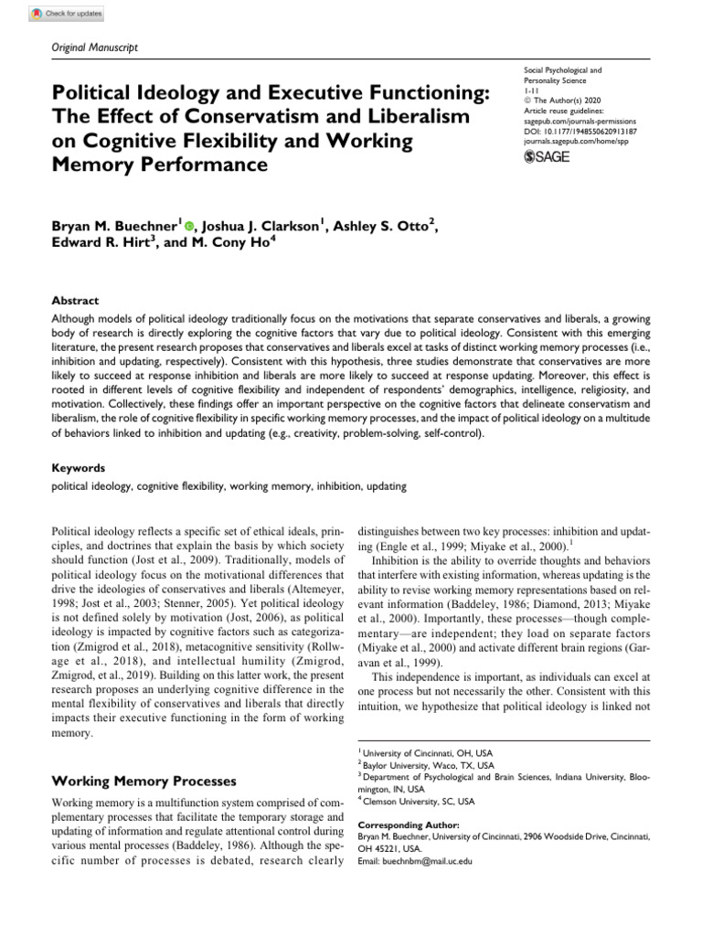 Bryan M Buechner Political Ideology and Executive | PDF | Working Memory | Executive Functions