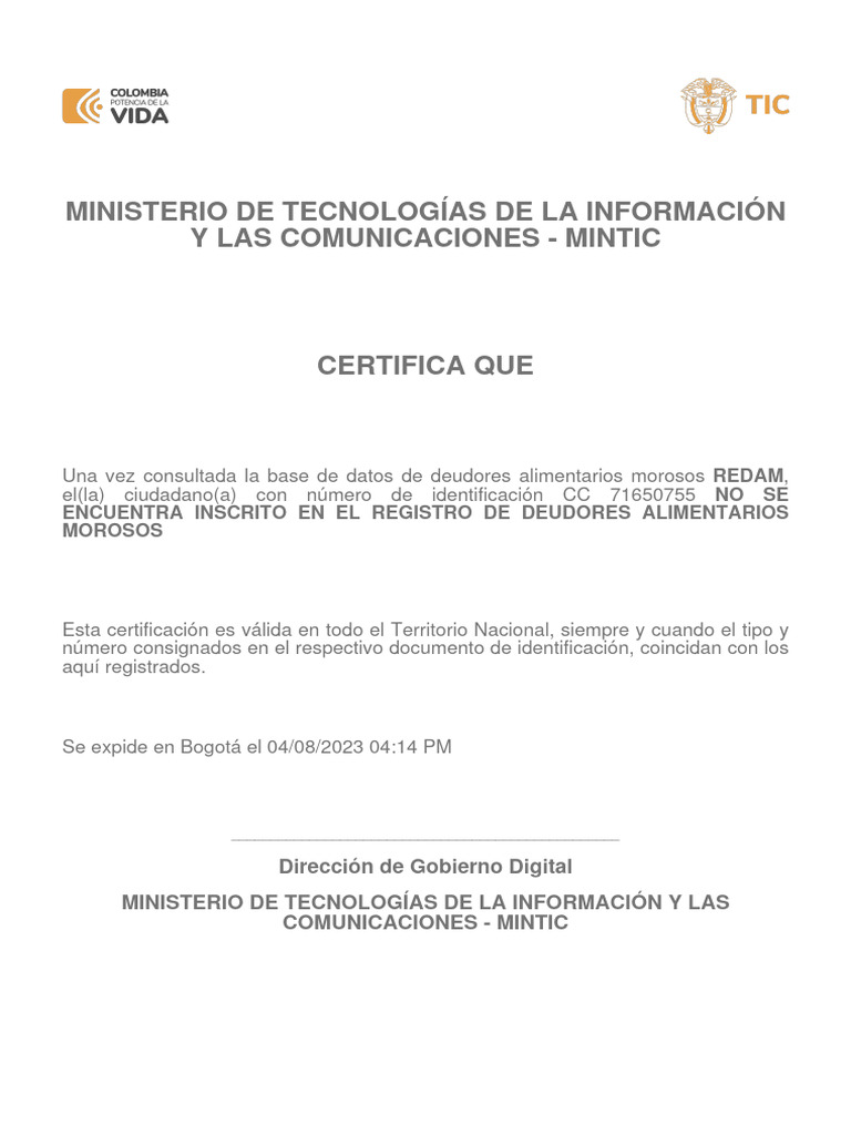 CERTIFICADO REDAM | PDF
