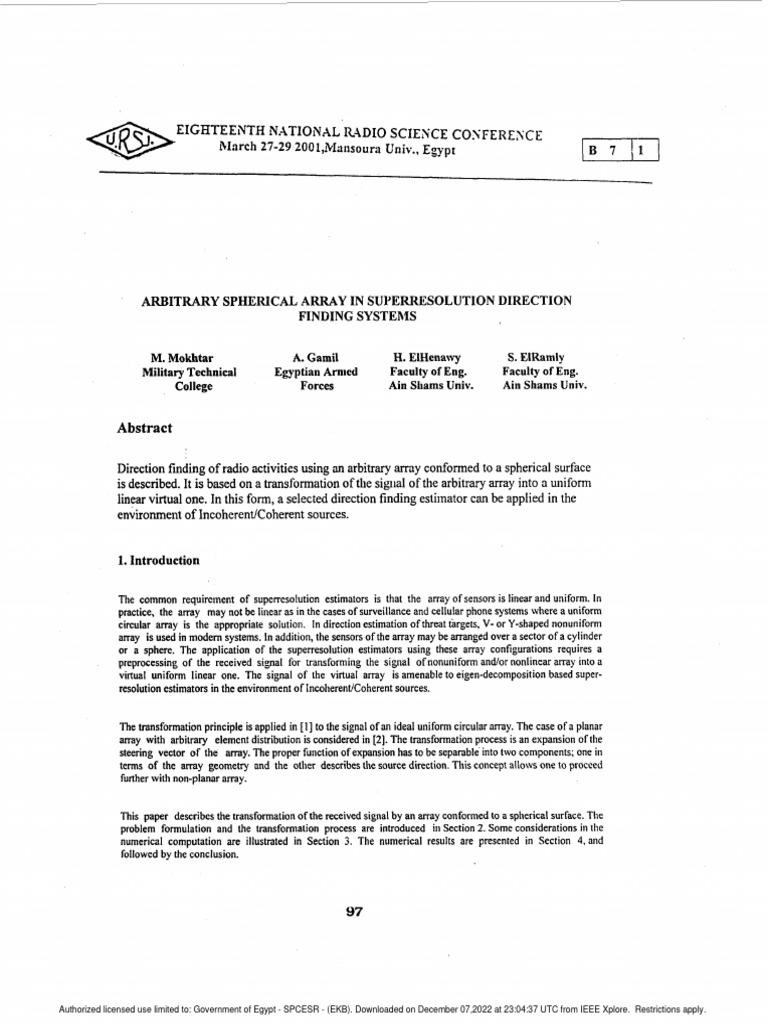 B7 NRSC2001 Arbitrary Spherical Array in Superresolution Direction Finding Systems | Download ...