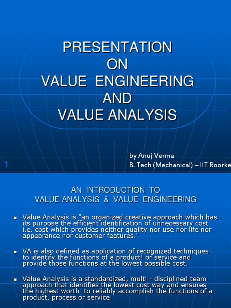 Value Engineering And Value Analysis Conceptual Model System