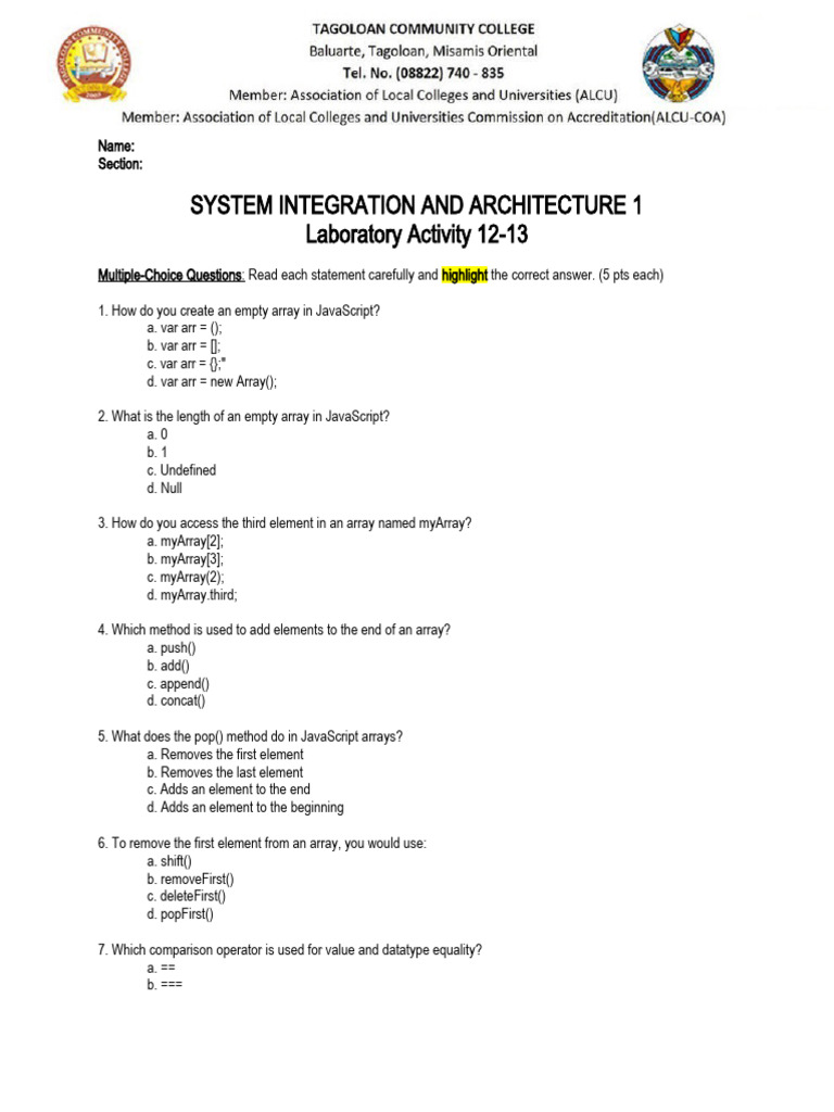 Assessment Lecture 12-13 | PDF | Java Script | Control Flow