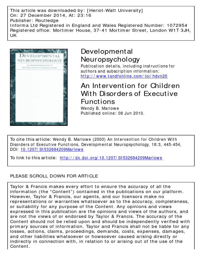 An Intervention For Children With Disorders of Executive Functions ...