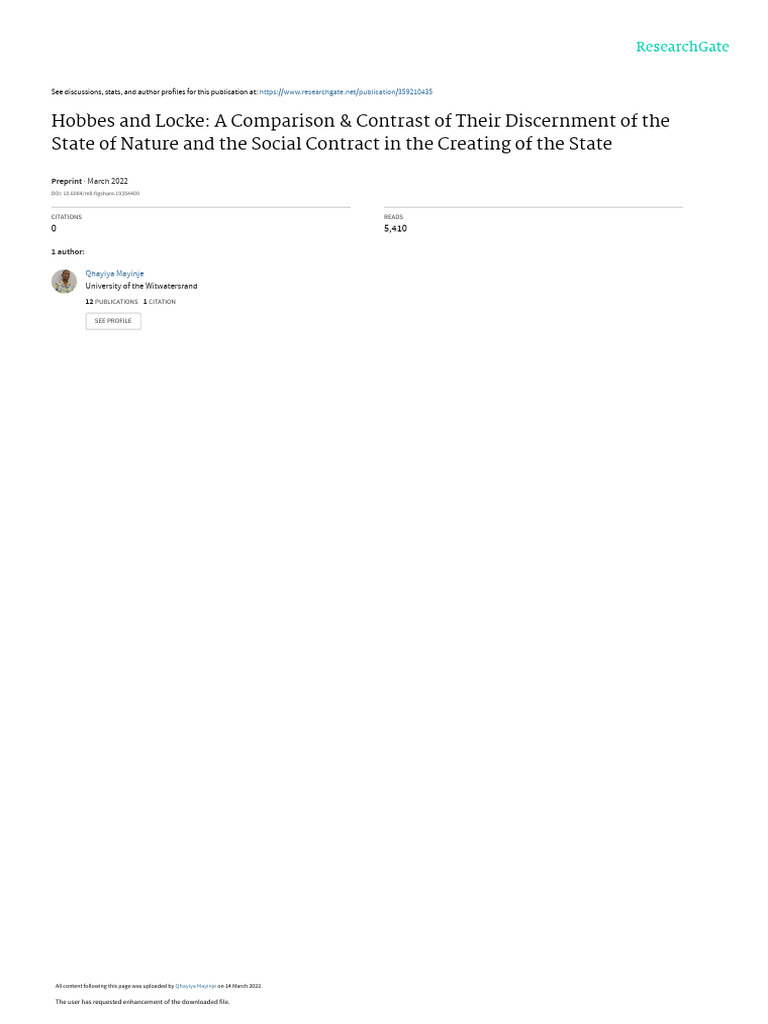 Hobbesvs Locke | PDF | Social Contract | State (Polity)