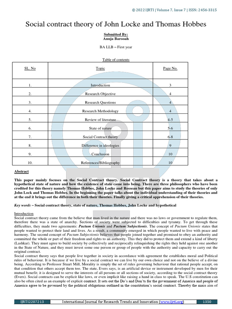 IJRTI2207213 | PDF | Social Contract | Thomas Hobbes