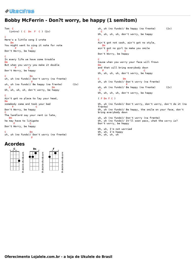 Bobby McFerrin - Don't Worry, Be Happy (Uke Cifras) | PDF | American ...