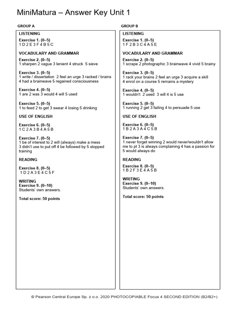 MiniMatura Unit 1 Answer Key | PDF | Neuroscience