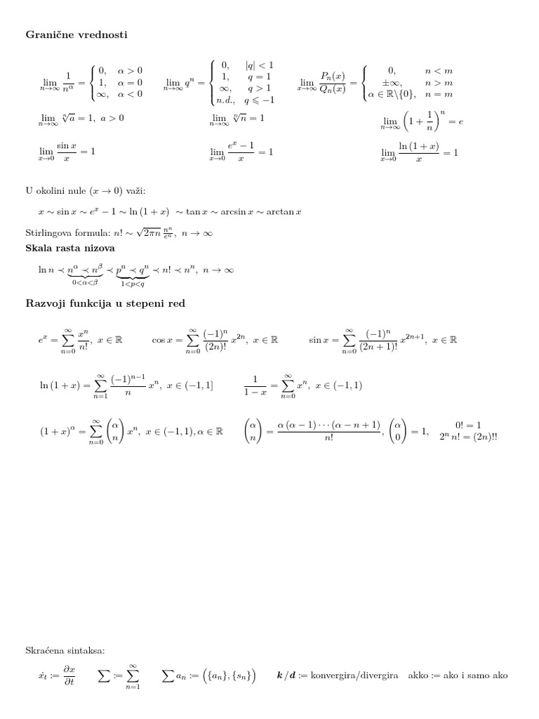 Matematicka Analiza 2 K1 Cheatsheet | PDF
