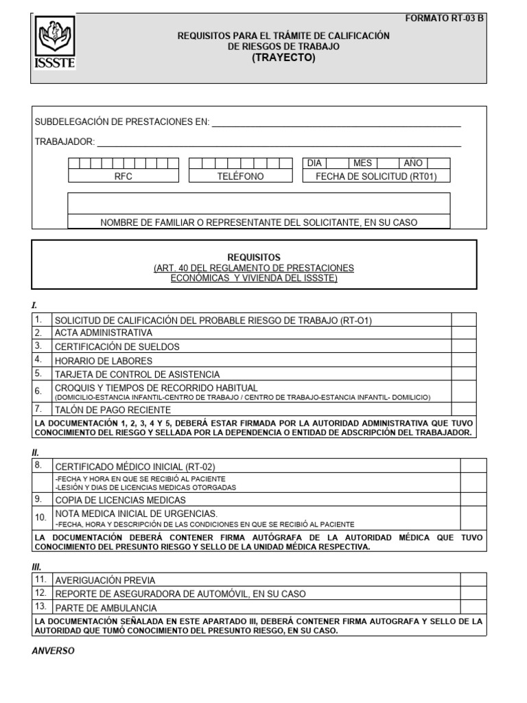 FORMATO RT 03 B RIESGO O ACCIDENTE DE TRABANO EN TRAYECTO | PDF