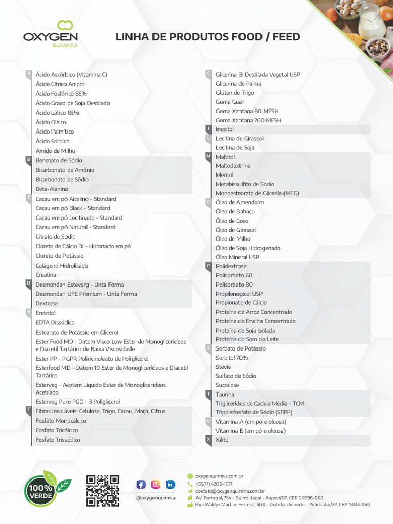 Apresentação e Linhas de Produtos Alimentícios - Oxygen Química | PDF ...