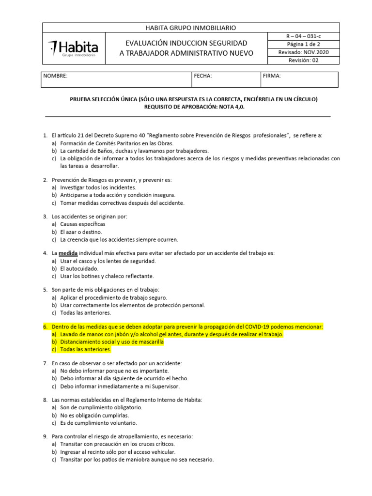 R-031 Evaluación ODI. Adminsitrativo 2020 | PDF