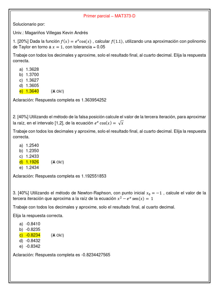 Metodo Numerico Guianella Examenes | PDF | Análisis numérico | Matemáticas
