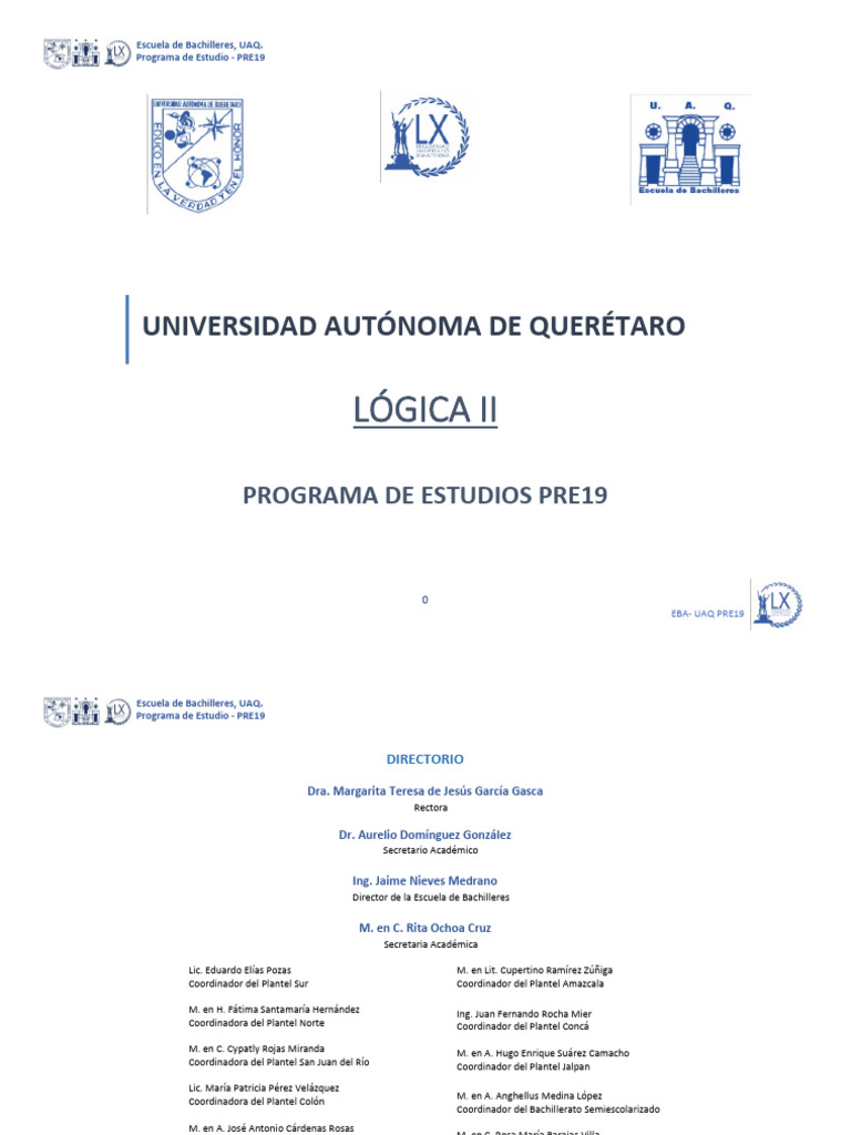 Programa de Lógica II - EBA-UAQ PRE19 | PDF | Conocimiento | Evaluación