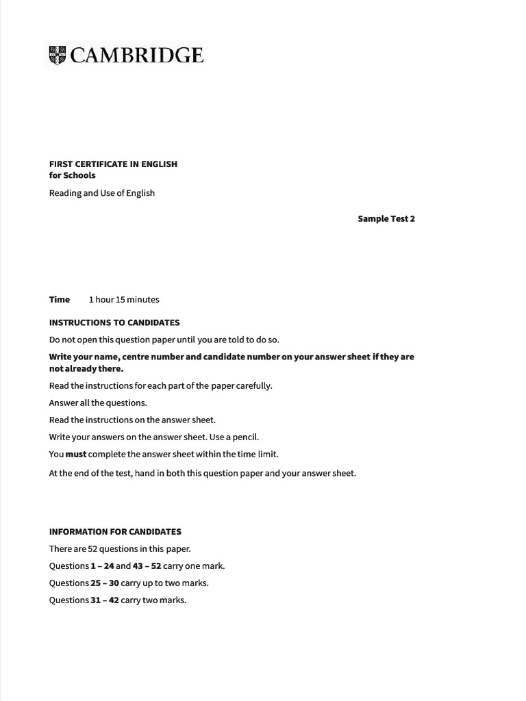 PDF First Fs Reading and Use of English Test 2 - Compress | PDF