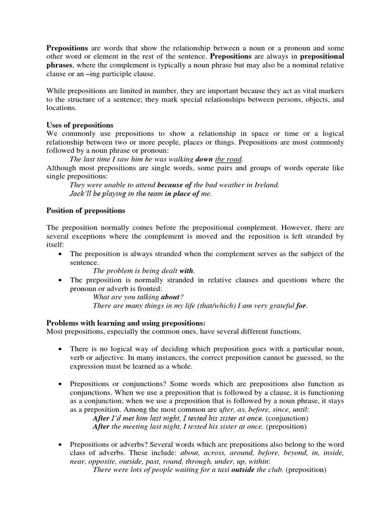 Understanding Prepositions in English | PDF | Preposition And Postposition | Adverb