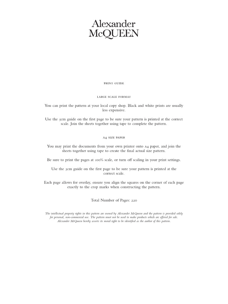 Alexander McQueen Pattern Instructions | PDF