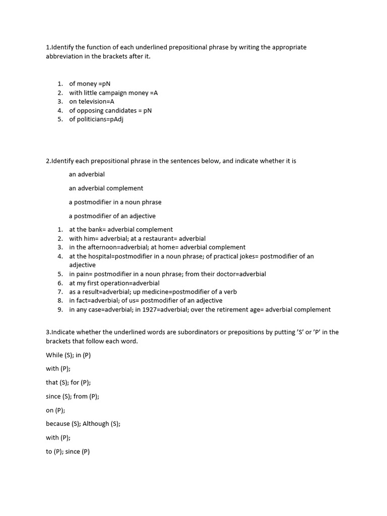 KEY - Prep Phrase | Download Free PDF | Adjective | Massage