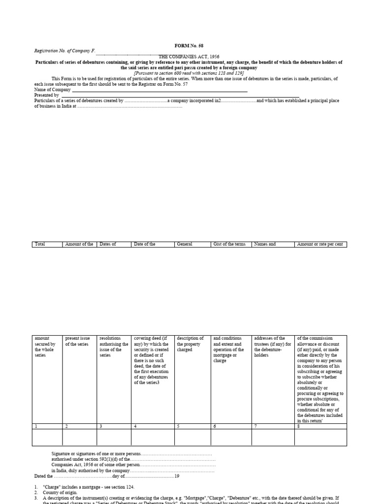 67 - FORM No. 58 Particulars of Series of Debentures Containing, or ...