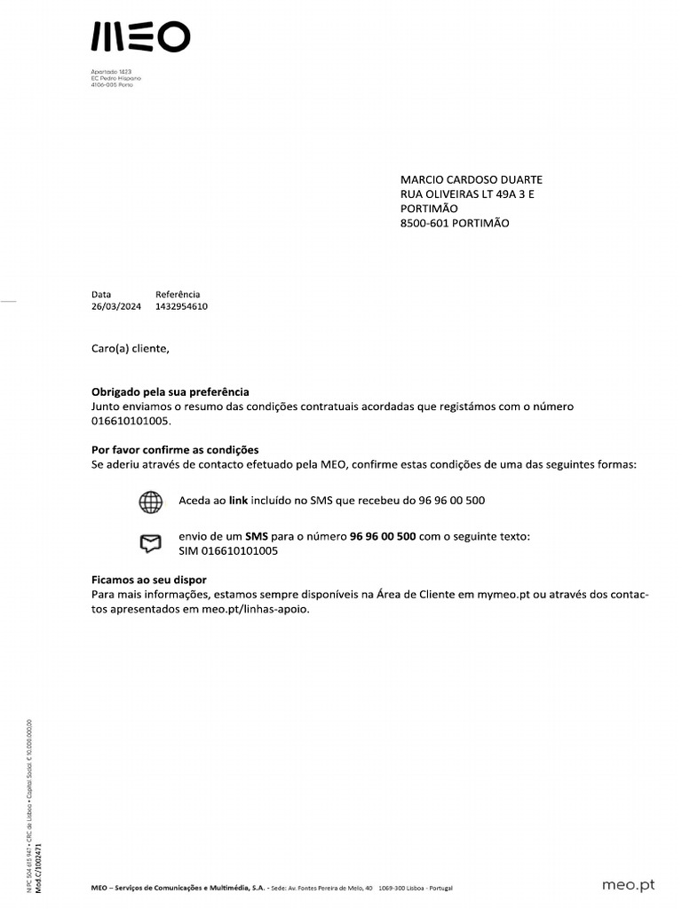 Contrato Meo 1gb | PDF