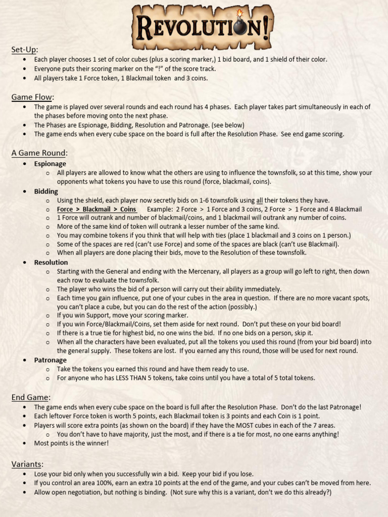 Revolution! Quick Rules | PDF | Gaming