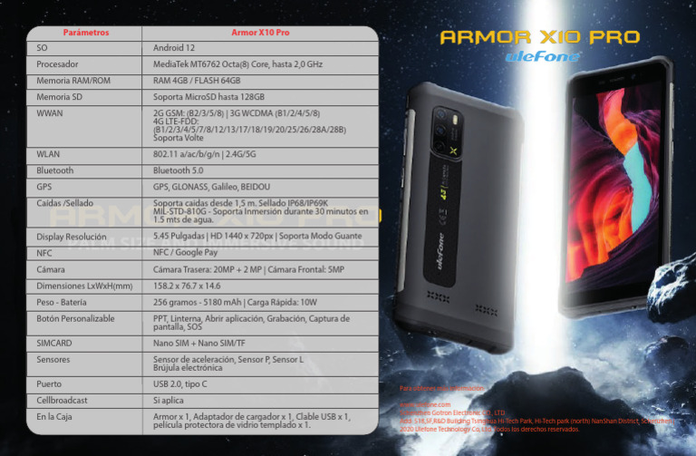 Ficha técnica Armor X10 Pro_A12 | PDF