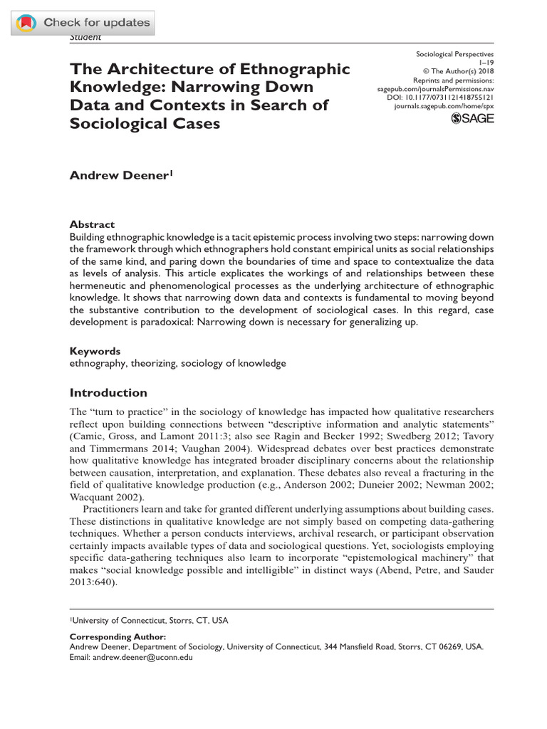 Deener 2018 | PDF | Ethnography | Sociology