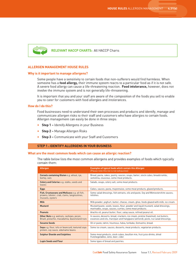 CookSafe - House Rules - Allergen Management - Guidance | PDF | Food ...