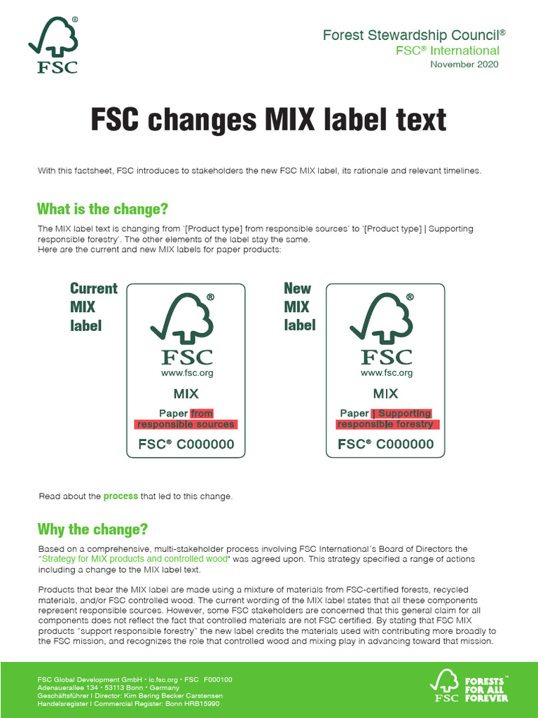 FSC changes MIX label text | PDF | Forest Stewardship Council | Economy ...