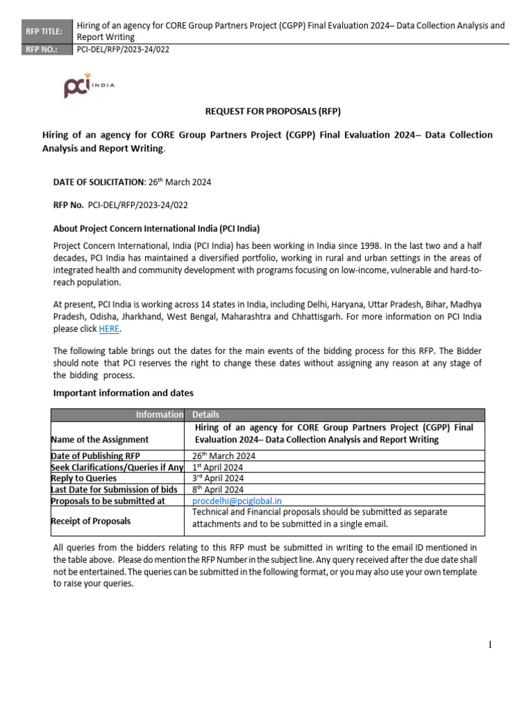 RFP - PCI - CGPP India Evaluation 2024 | PDF | Request For Proposal ...